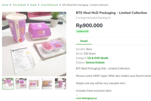 Bungkus BTS Meal McD Dijual dengan Harga Tidak Masuk Akal