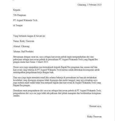 Begini Contoh Surat Pengunduran Diri Kerja yang Baik